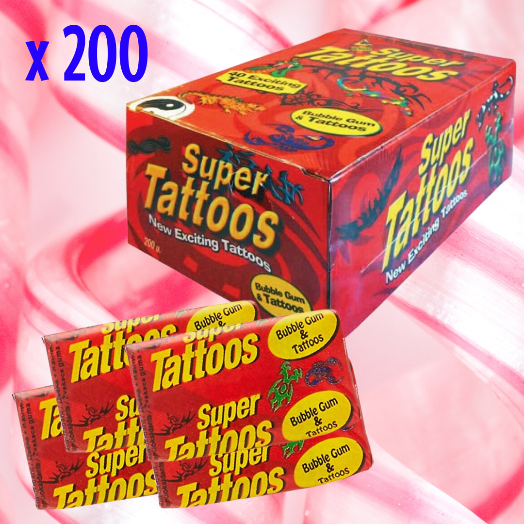 Super Tattoos Bubble Gum 5.5g x 200 Piece Pack – showbagsgalore