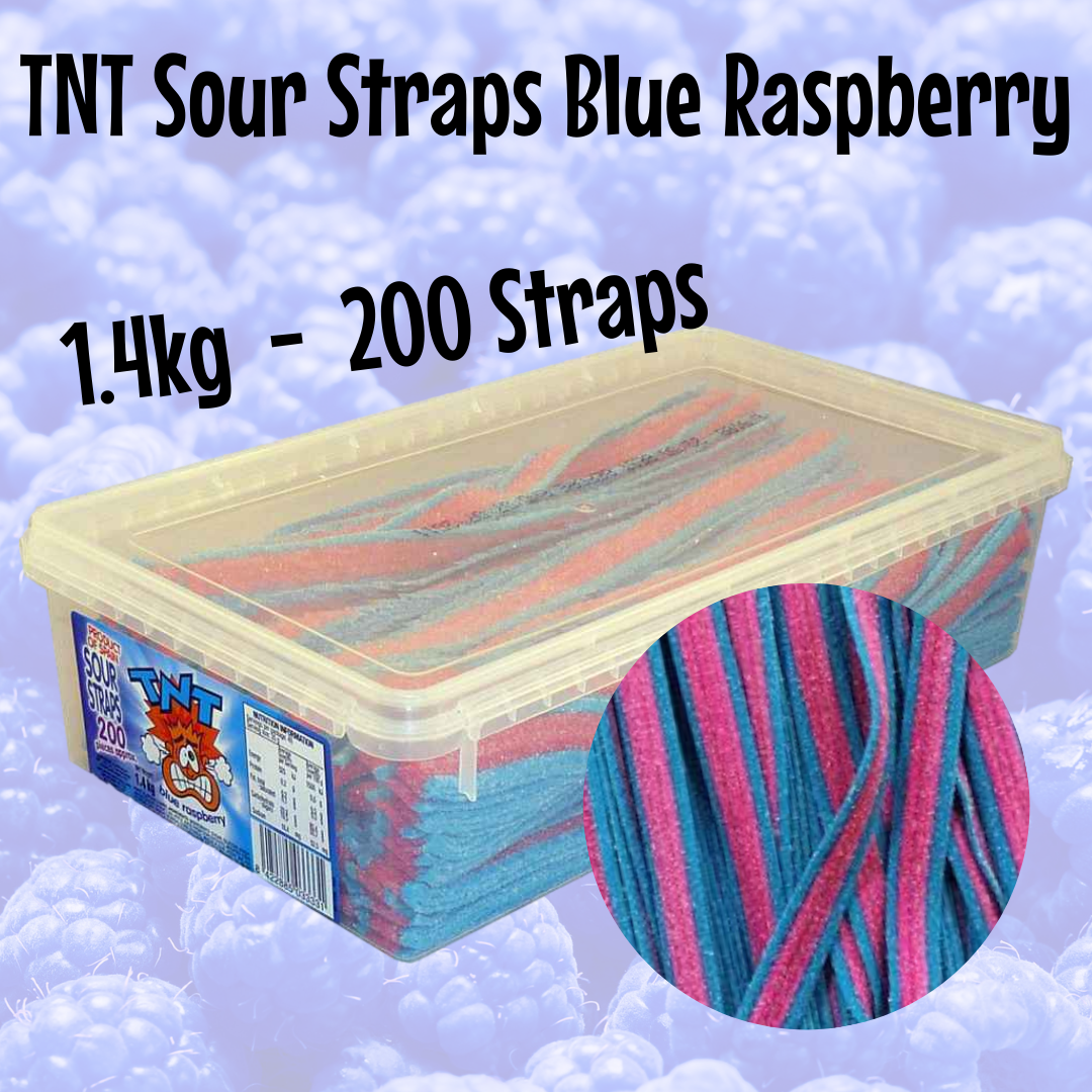 TNT Sour Strap Blue Raspberry 1.4kg - 200 Straps – showbagsgalore