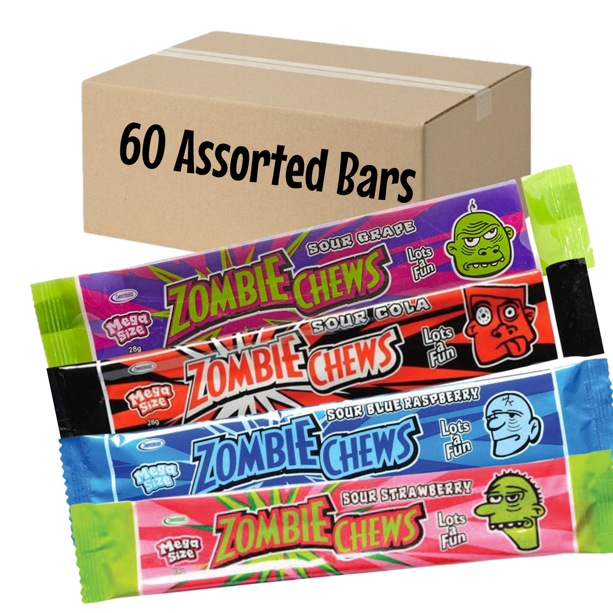 Zombie Chews Assorted Flavours 28g - 60 Bar Pack – showbagsgalore