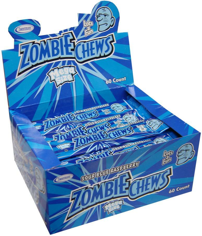 Zombie Chews Sour Blue Raspberry 28g - 60 Bar Pack – showbagsgalore