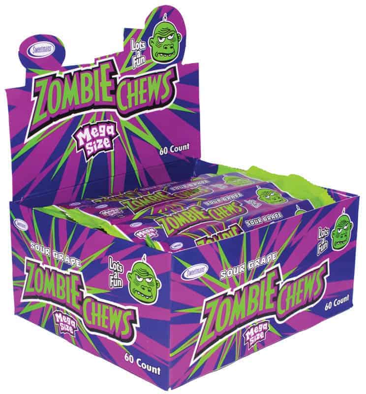 Zombie Chews Sour Grape 28g - 60 Bar Pack – showbagsgalore